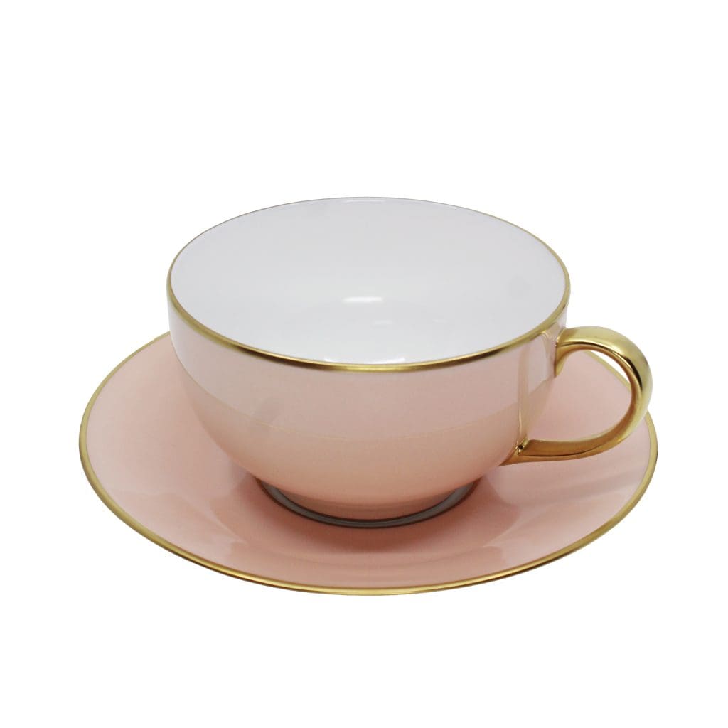 Legle Limoges Rose Petal Breakfast Cup with Gold Rim