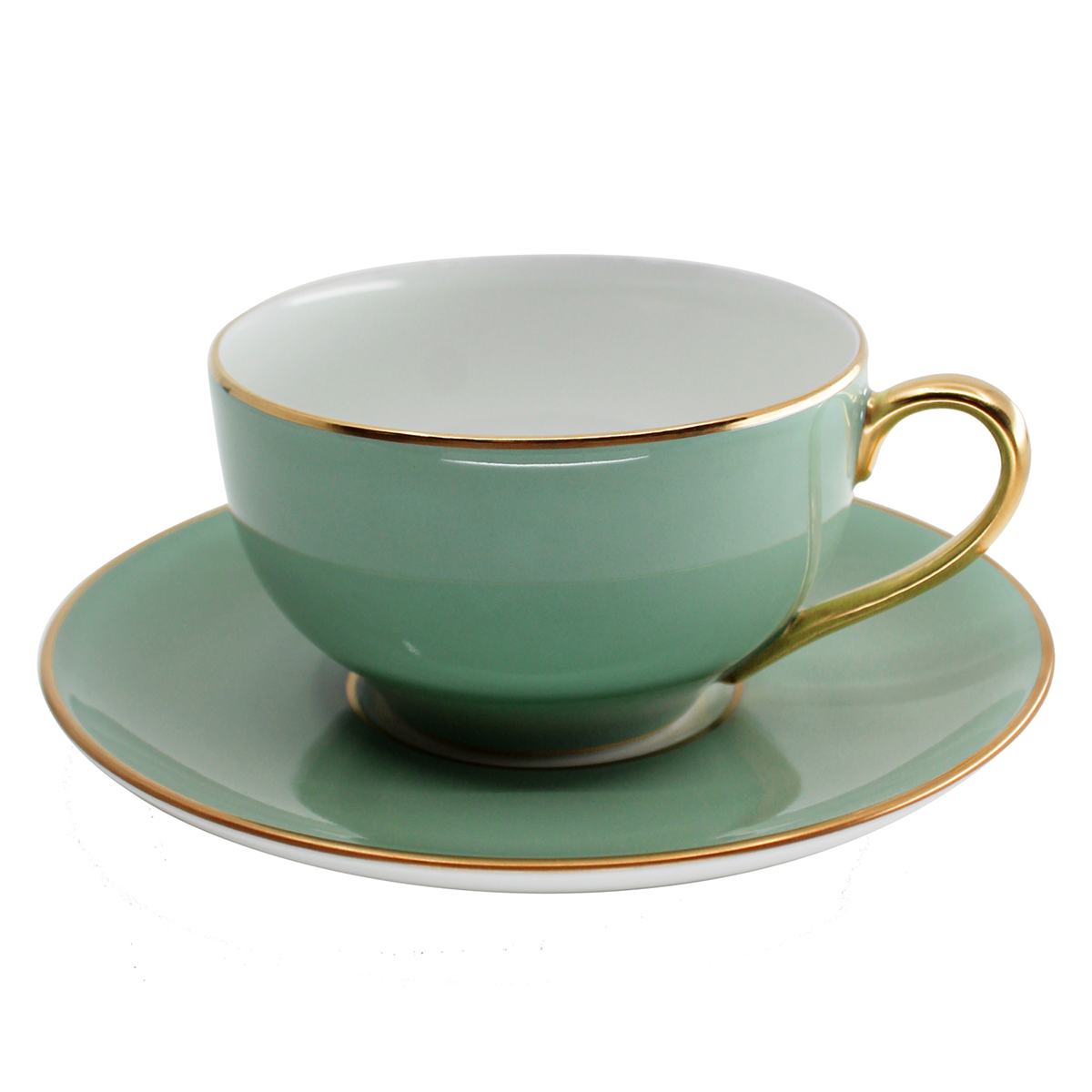 Legle Limoges Silt Green Breakfast Cup 250mL with Gold Rim